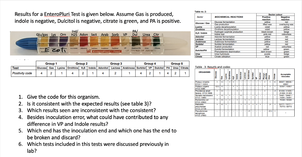 Solved Table no. 2: Results for a EnteroPluri Test is given | Chegg.com