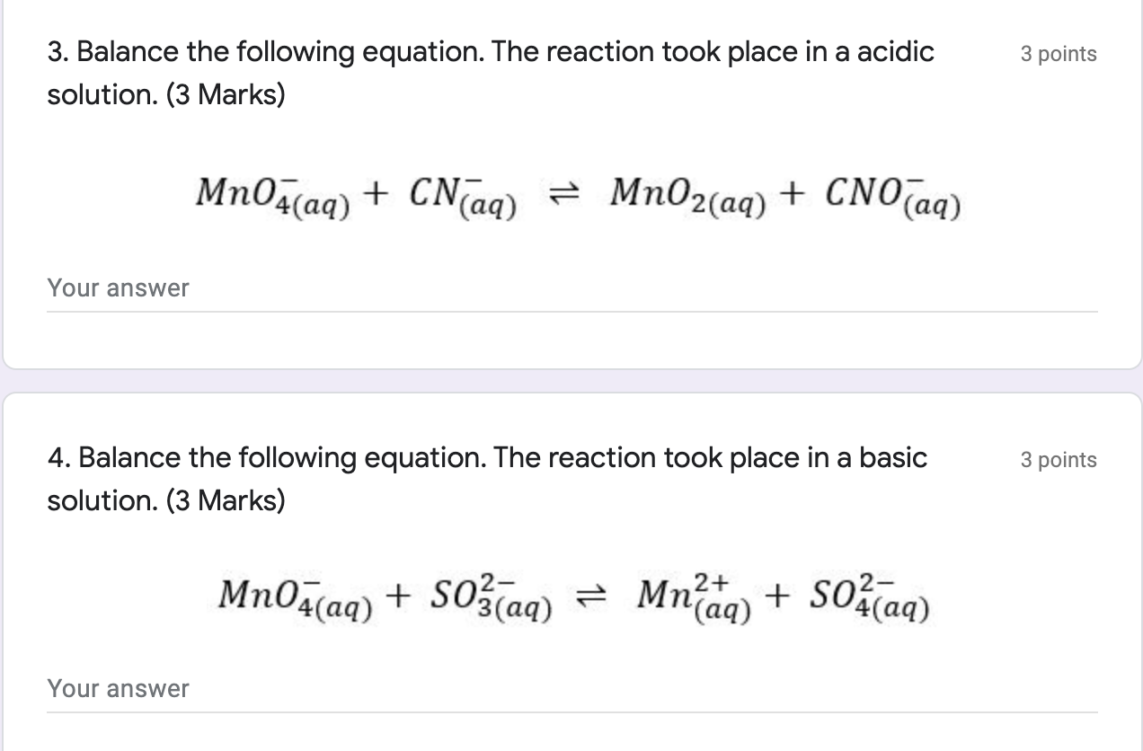 Solved 3 points 3. Balance the following equation. The | Chegg.com