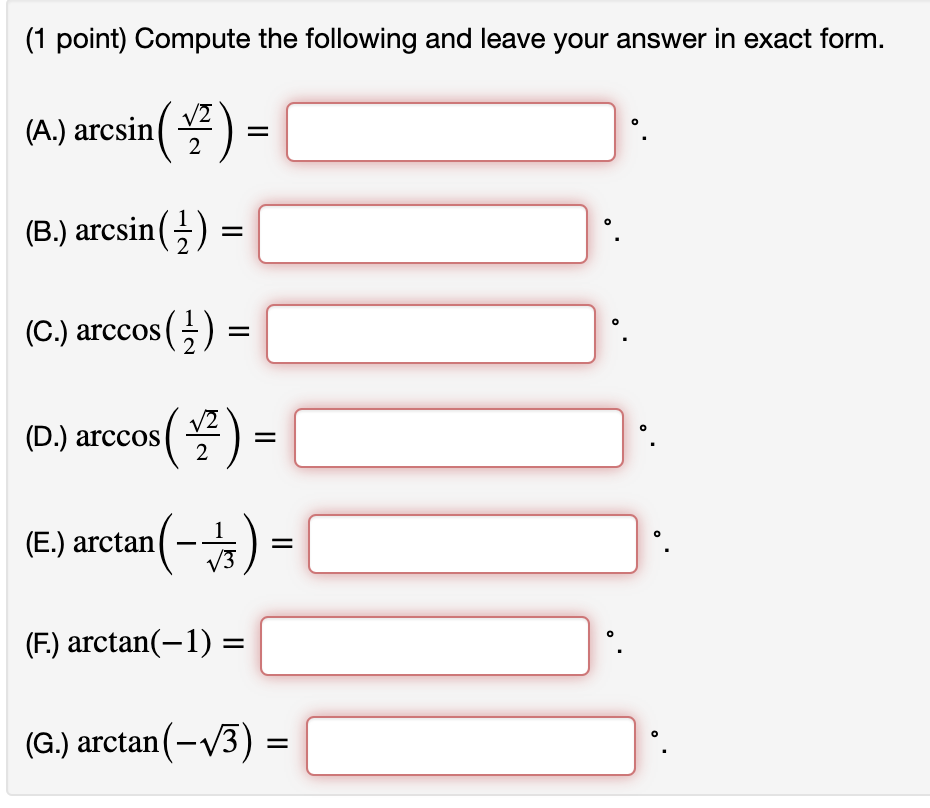 Solved (1 point) Compute the following and leave your answer | Chegg.com