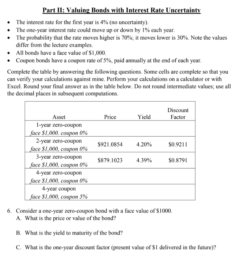 Solved Part II: Valuing Bonds with Interest Rate Uncertainty | Chegg.com