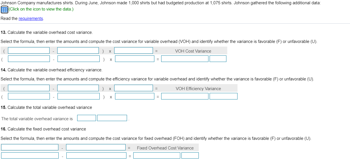 Solved Х Data Table X Requirements Variable overhead cost | Chegg.com
