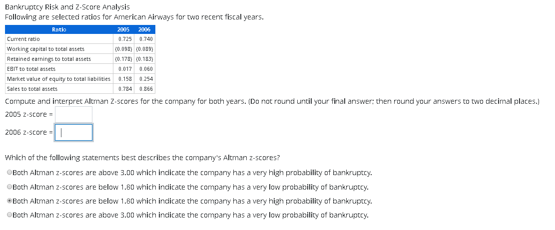 Solved Bankruptcy Risk and Z-Score Analysis Following are | Chegg.com