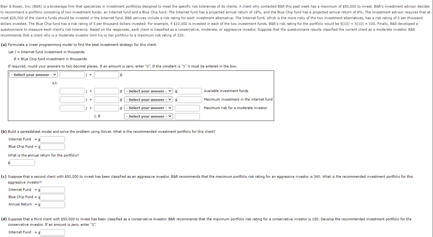 Solved recommends that a client who is a moderate investor | Chegg.com