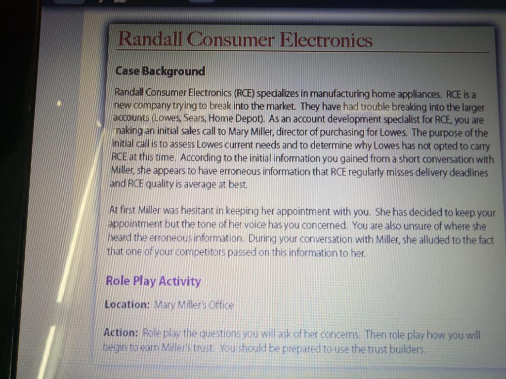 Solved Randall Consumer Electronics Case Background Randall | Chegg.com