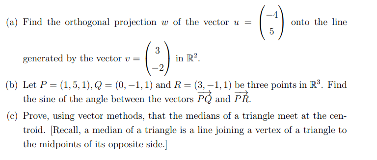 Solved (a) Find the orthogonal projection w of the vector | Chegg.com