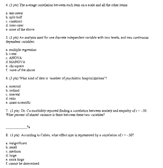 Solved 4. (3 pts) The average correlation between each item | Chegg.com