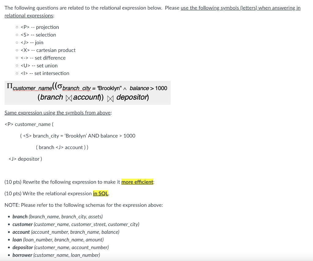 Solved The following questions are related to the relational | Chegg.com