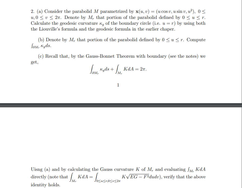 Solved 2. (a) Consider the parabolid M parametrized by | Chegg.com