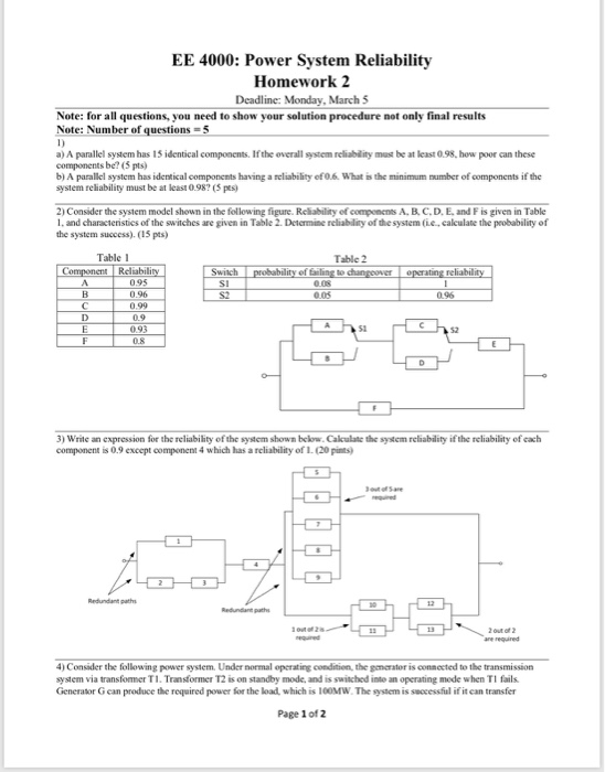 Solved EE 4000: Power Svstem Reliability Homework 2 | Chegg.com Solved EE 4000: Power Svstem Reliability Homework 2 | Chegg.com