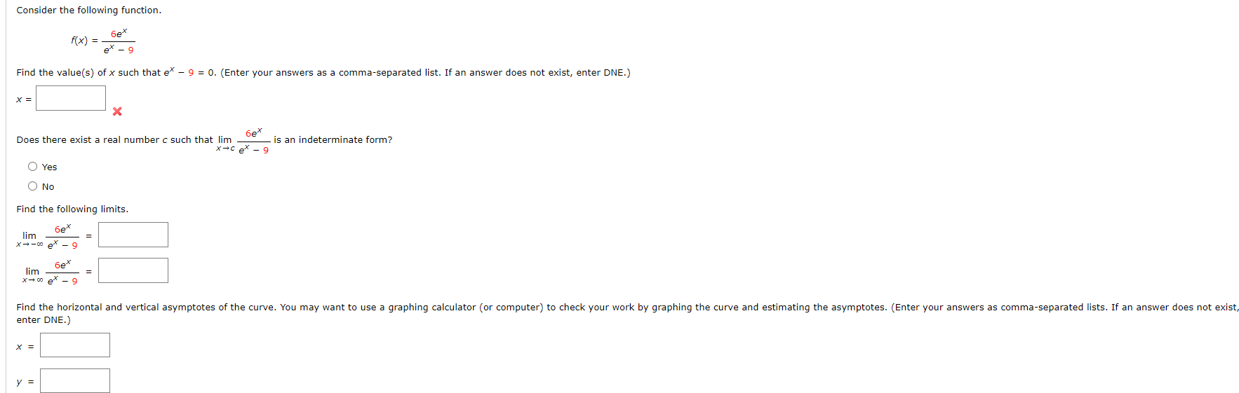 Solved Consider the following function. f(x)=ex−96ex Find | Chegg.com