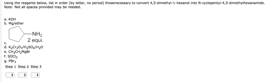 Solved Using the reagents below, list in order (by letter, | Chegg.com