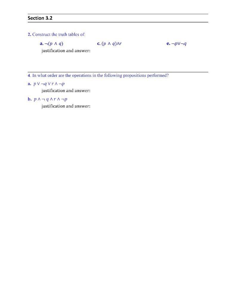 Solved Section 3.2 2. Construct the truth tables of: с. (p | Chegg.com