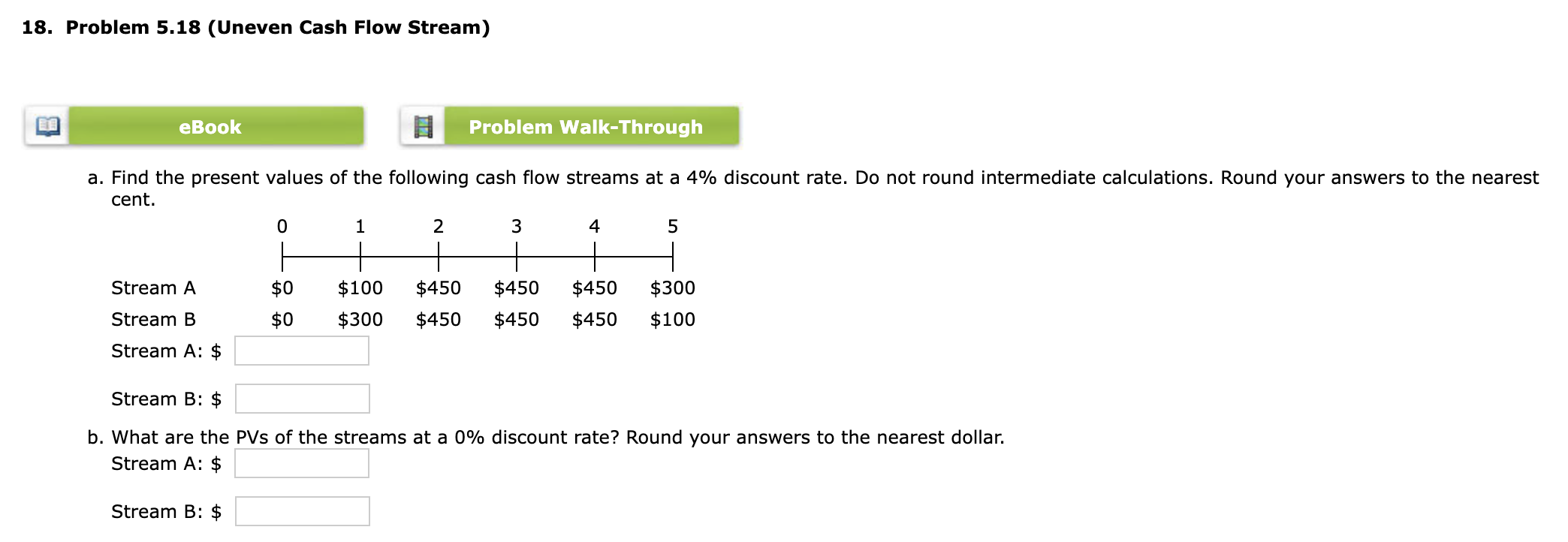 Solved b. What are the PVs of the streams at a 0% discount | Chegg.com