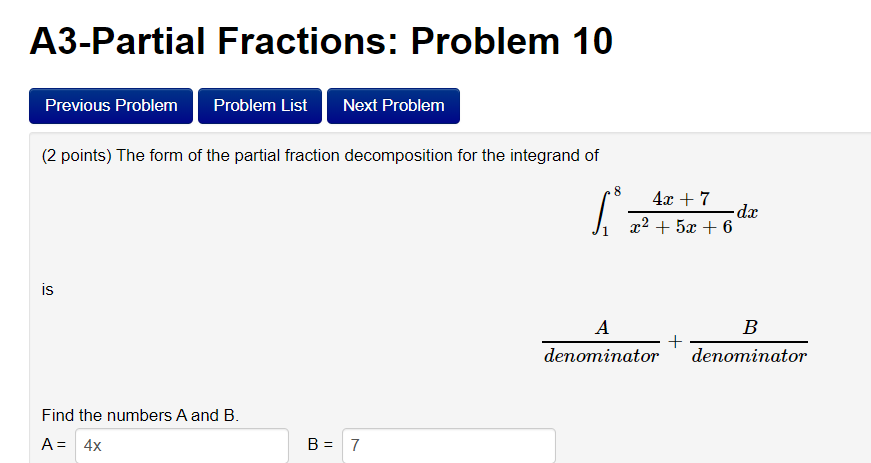 Solved A3-Partial Fractions: Problem 10 Previous Problem | Chegg.com