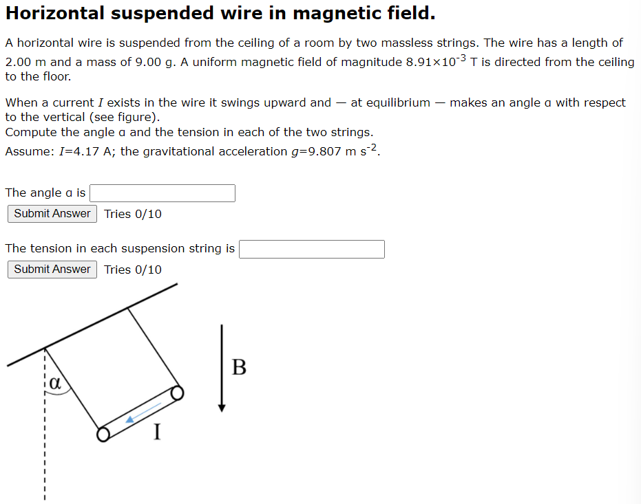 Solved A horizontal wire is suspended from the ceiling of a | Chegg.com