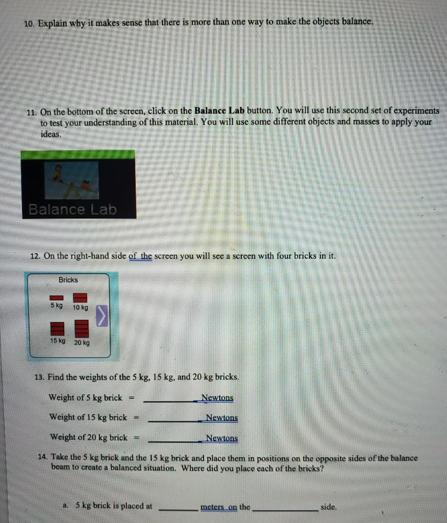 Solved Balancing Action Lab Learning Goals: Students will be | Chegg.com