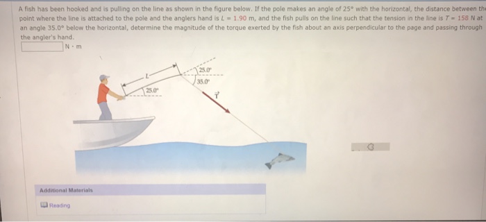 Solved A fish has been hooked and is pulling on the line as | Chegg.com