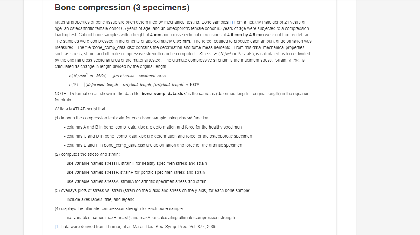 Solved Bone compression (3 specimens) Material properties of | Chegg.com