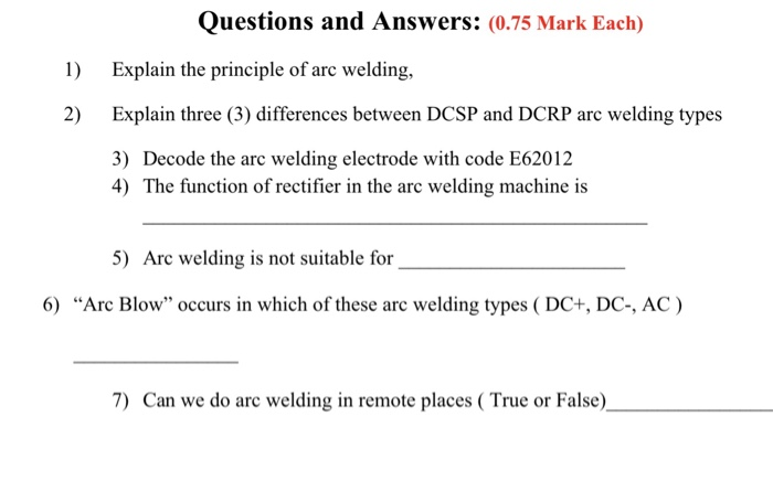 Solved Questions and Answers: (0.75 Mark Each) 1) Explain | Chegg.com
