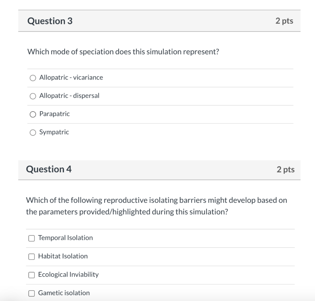 Question 3 2 pts Which mode of speciation does this | Chegg.com
