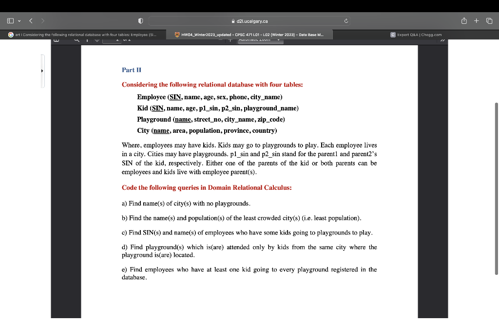 Solved Considering the following relational database with | Chegg.com