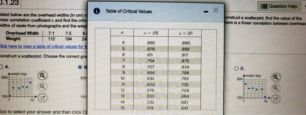 Solved Listed below are the overhead widths (in cm) of seals | Chegg.com