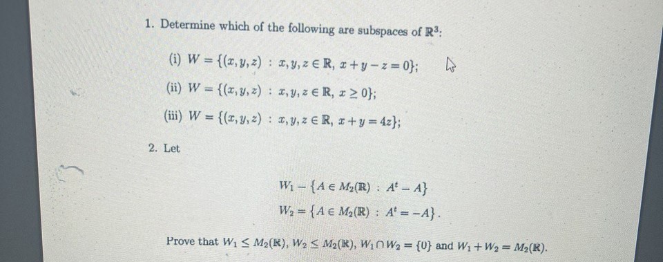Solved 1 Determine Which Of The Following Are Subspaces Of