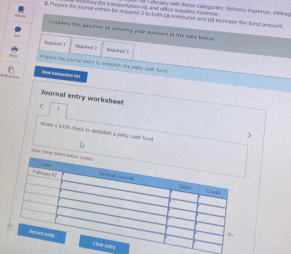 1. Prepare the journal entry to establish the petty | Chegg.com