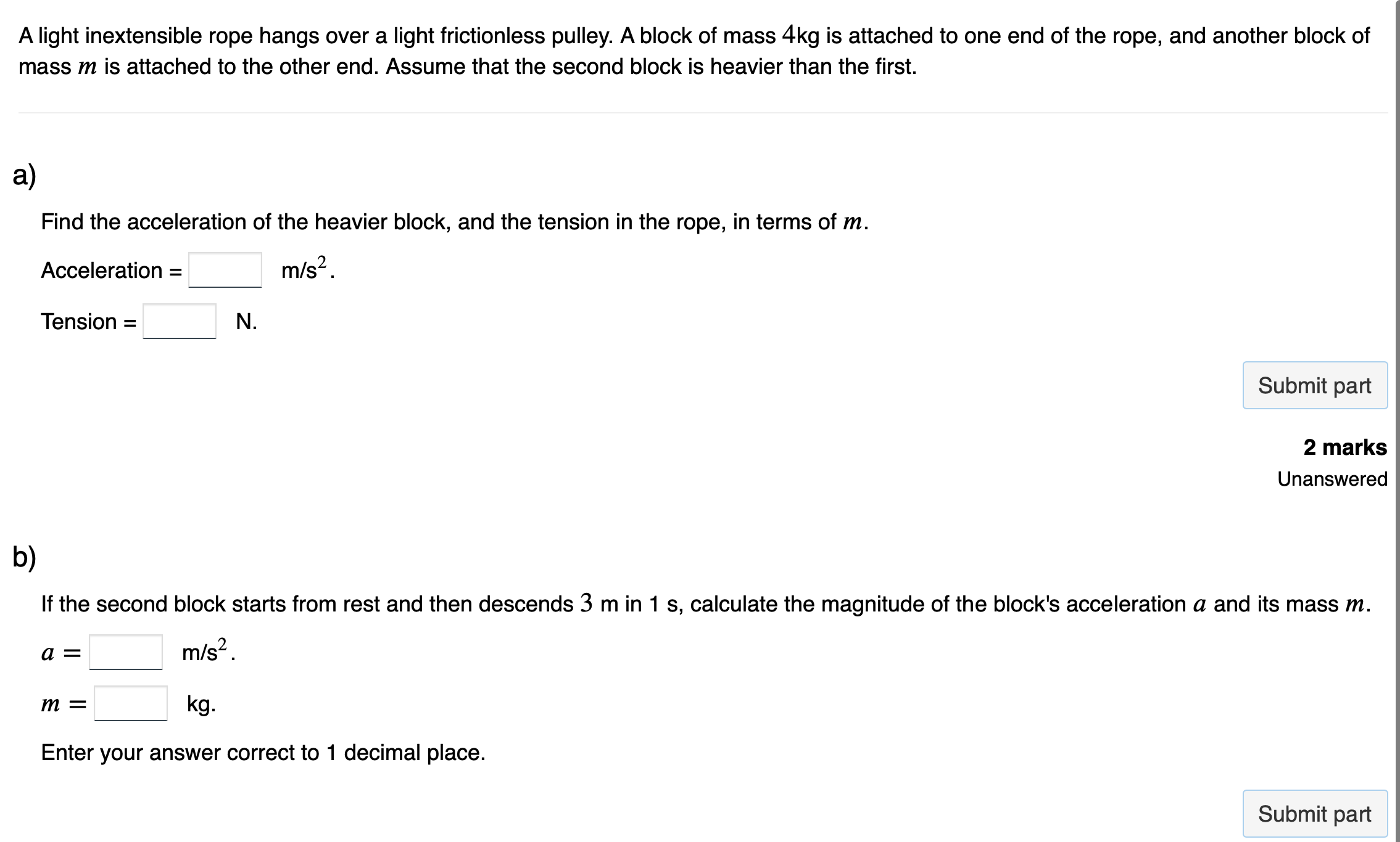 Solved A light inextensible rope hangs over a light | Chegg.com