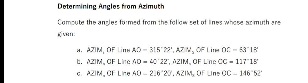Solved Determining Angles from Azimuth Compute the angles | Chegg.com