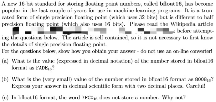 A new 16-bit standard for storing floating point | Chegg.com