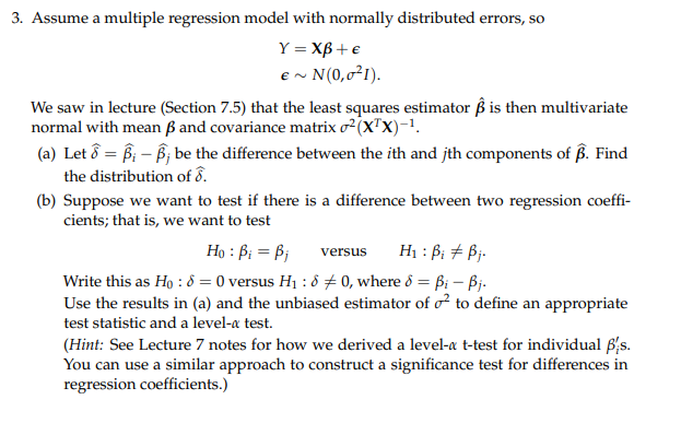 Solved Assume a multiple regression model with normally | Chegg.com