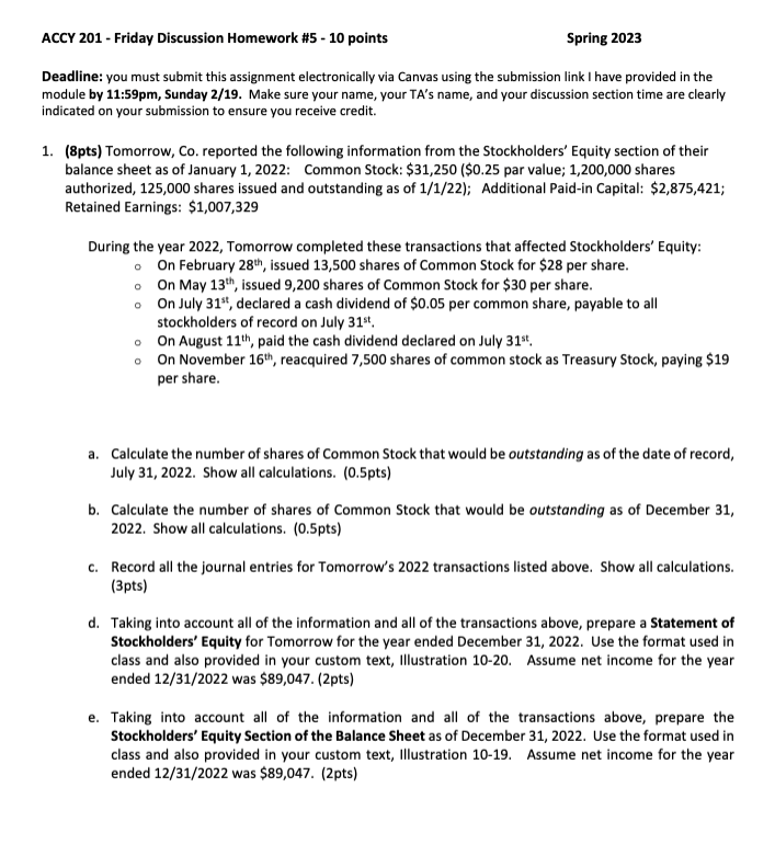 Solved ACCY 201 - Friday Discussion Homework \#5 - 10 points | Chegg.com