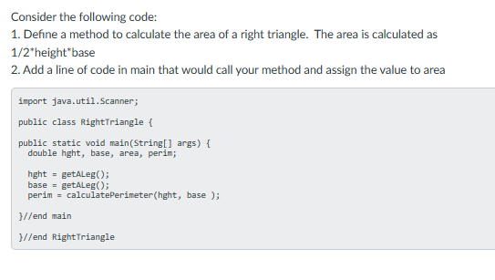 Solved Consider the following code: 1. Define a method to | Chegg.com