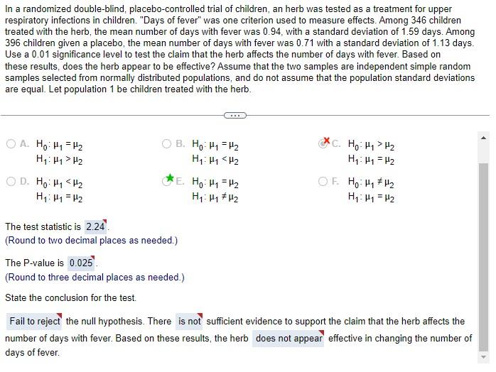 Solved In a randomized double-blind, placebo-controlled | Chegg.com