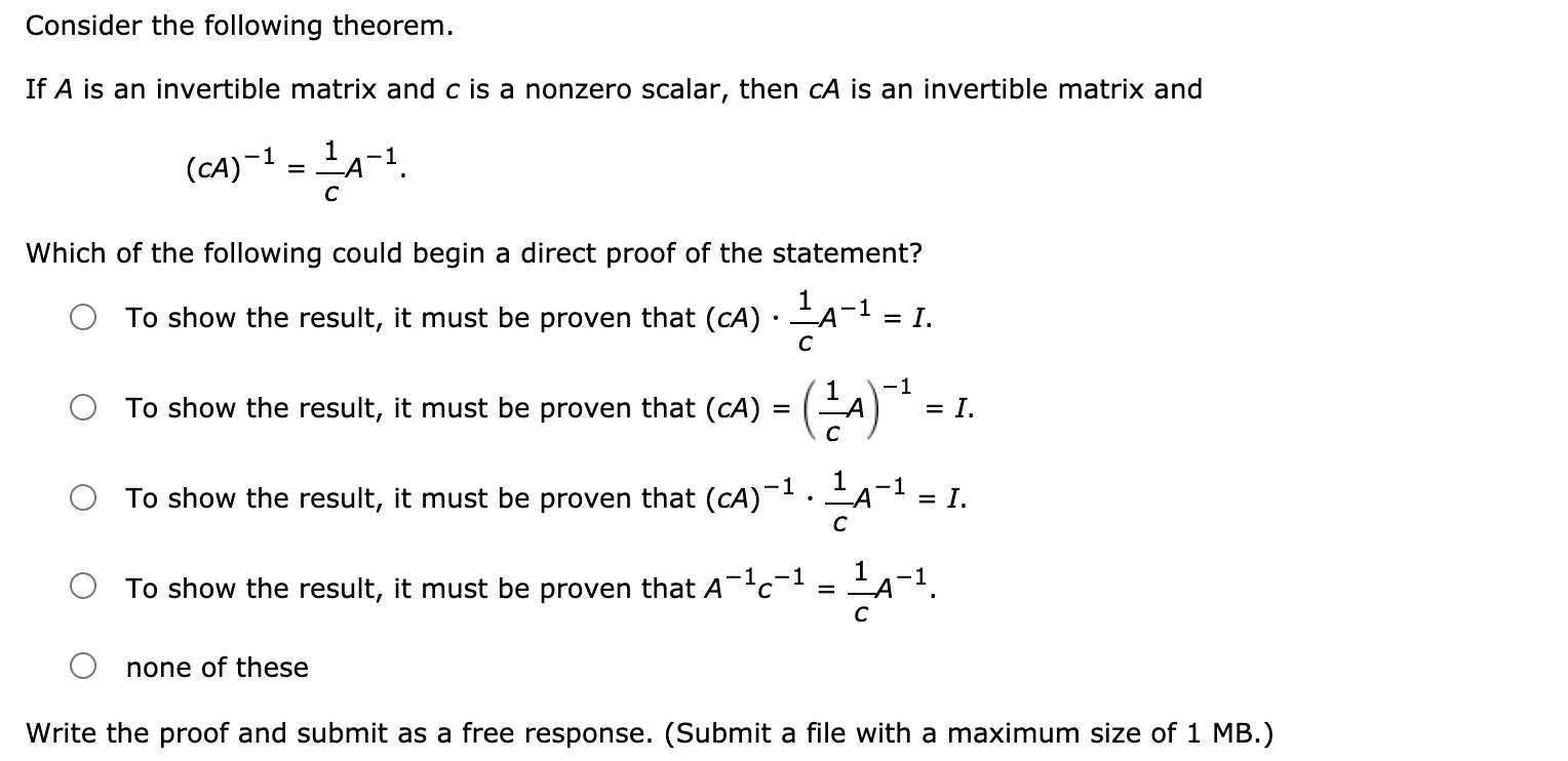 Solved Consider the following theorem. If A is an invertible | Chegg.com