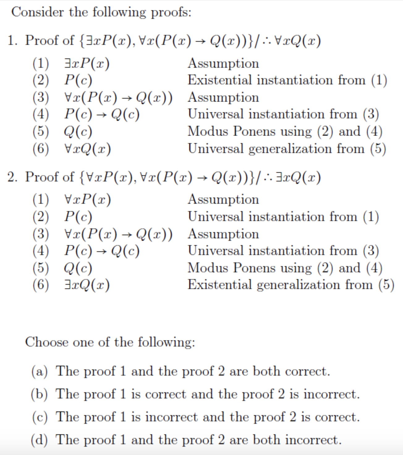 Solved Consider the following proofs: 1. Proof of {3xP(x), | Chegg.com