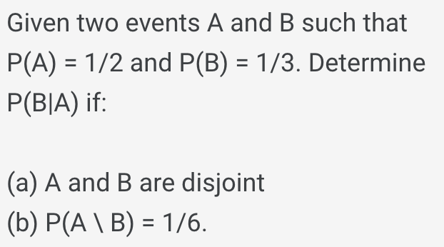 Solved Given two events A and B such that P(A)=1/2 and | Chegg.com