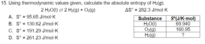 Solved Using thermodynamic values given, calculate the | Chegg.com