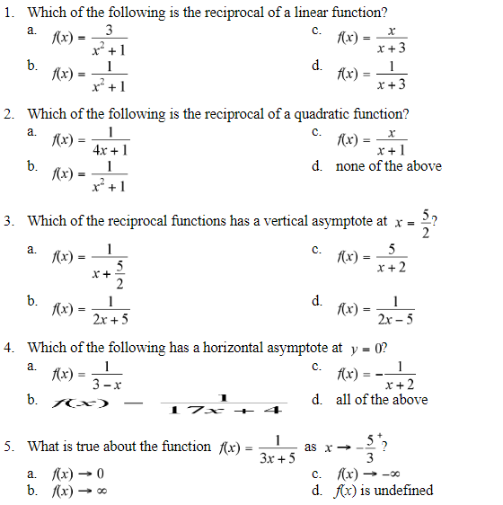 Solved 1. Which of the following is the reciprocal of a | Chegg.com