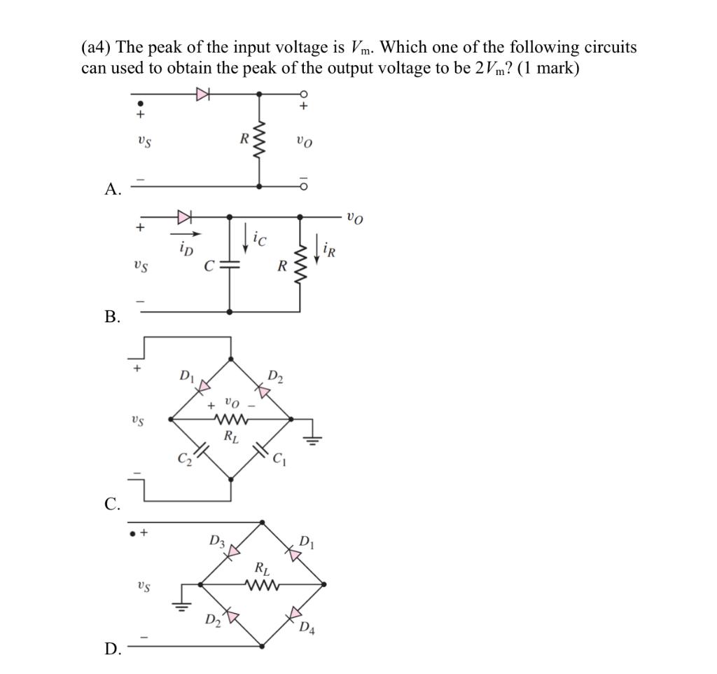 Solved (a4) The peak of the input voltage is Vm. Which one | Chegg.com