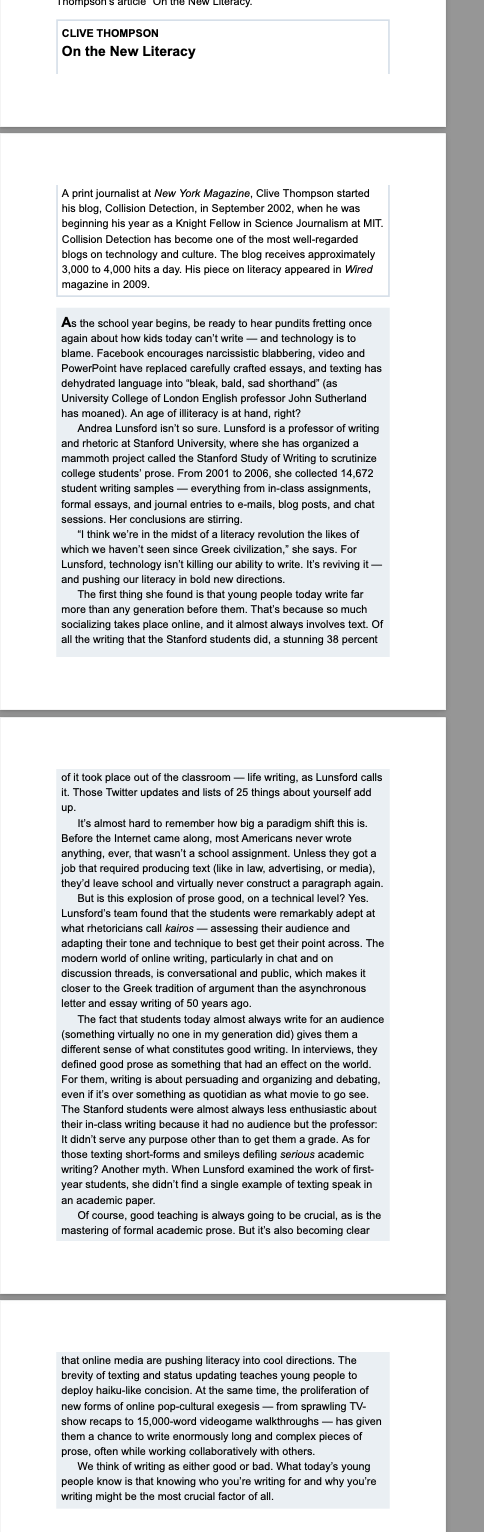 ENG-1A "ON The New Literacy" Identify two examples | Chegg.com