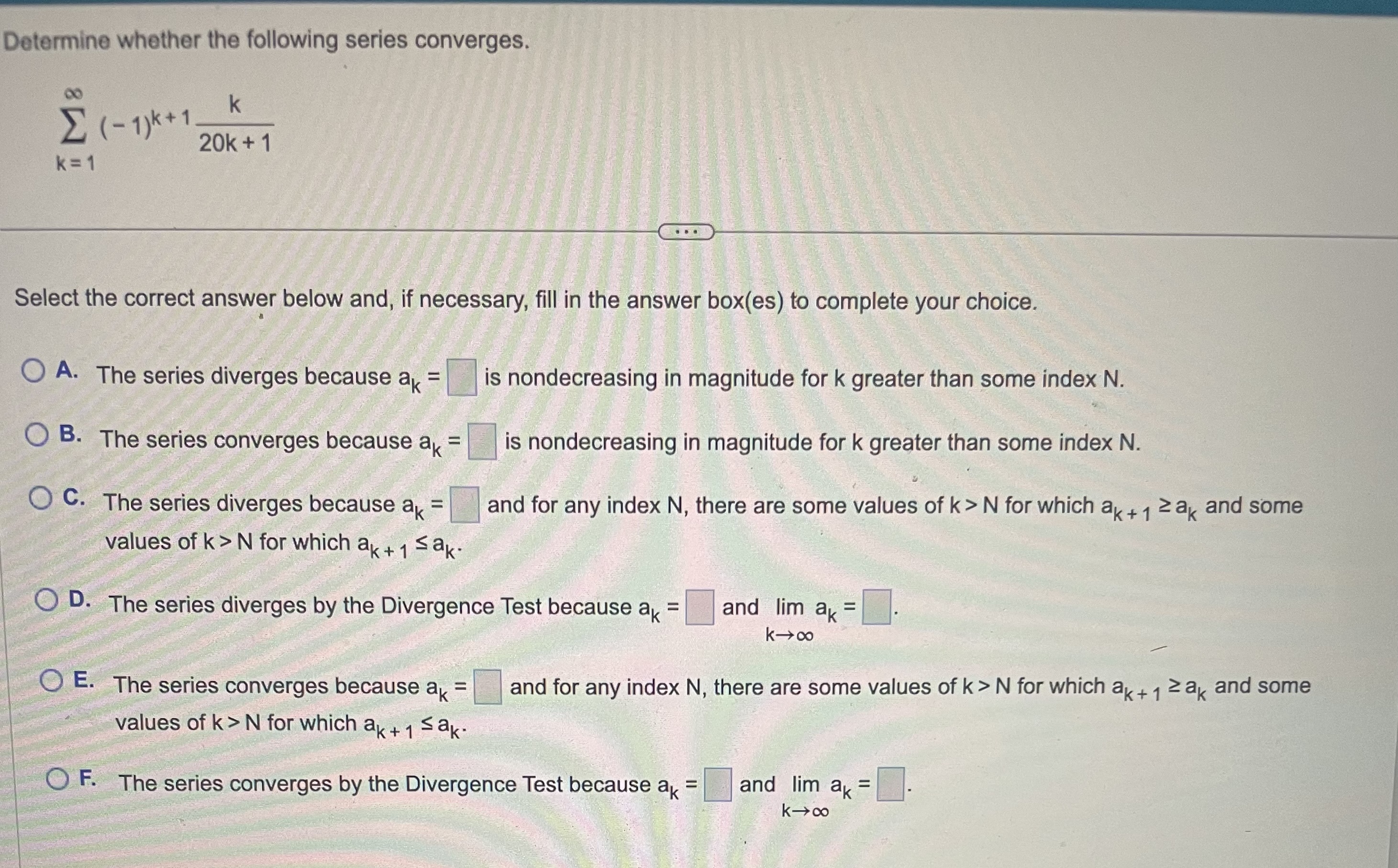 Solved Determine whether the following series converges. | Chegg.com