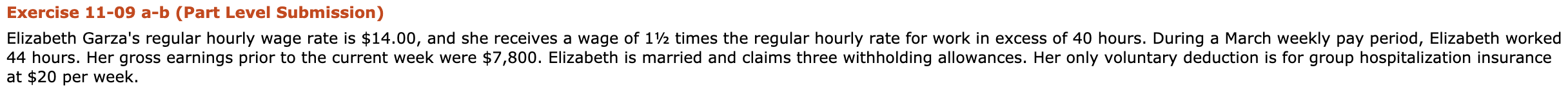 Solved Exercise 11-09 a-b (Part Level Submission) Elizabeth | Chegg.com
