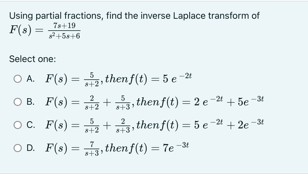 Solved Using partial fractions, find the inverse Laplace | Chegg.com