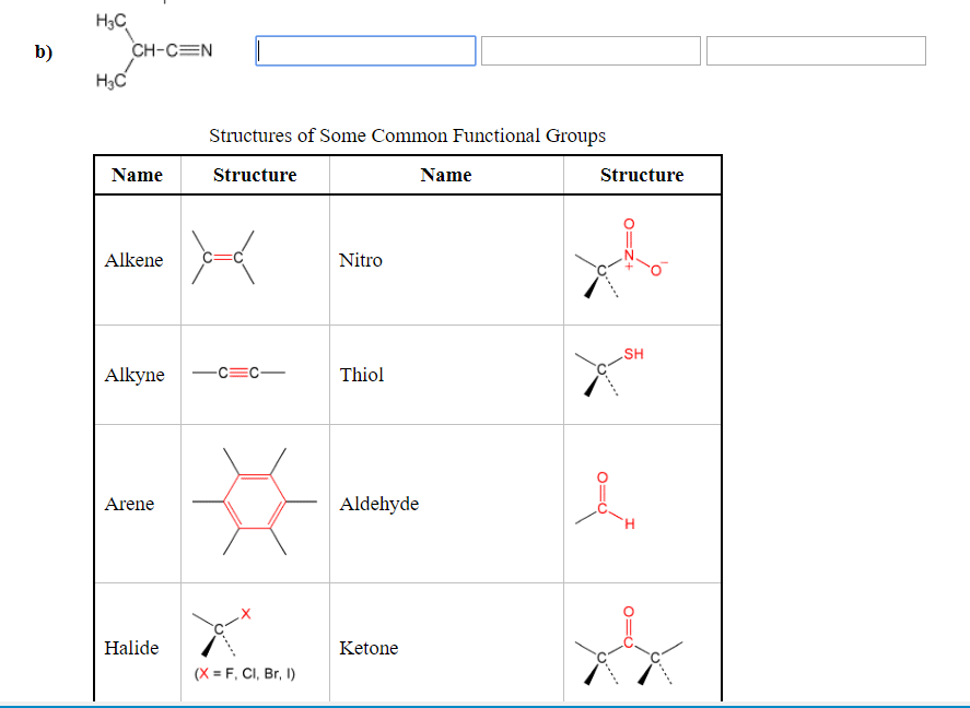 Solved H3C CH-C N b) Structures of Some Common Functional | Chegg.com