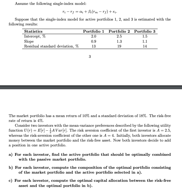 Assume the following single-index model: ri-r/= 04 + | Chegg.com