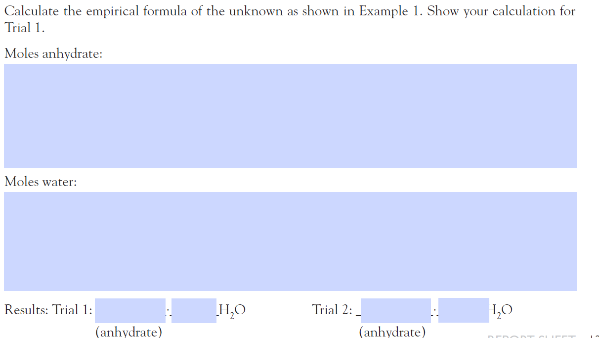 Solved C. Empirical Formula of an Unknown Hydrate Formula of | Chegg.com