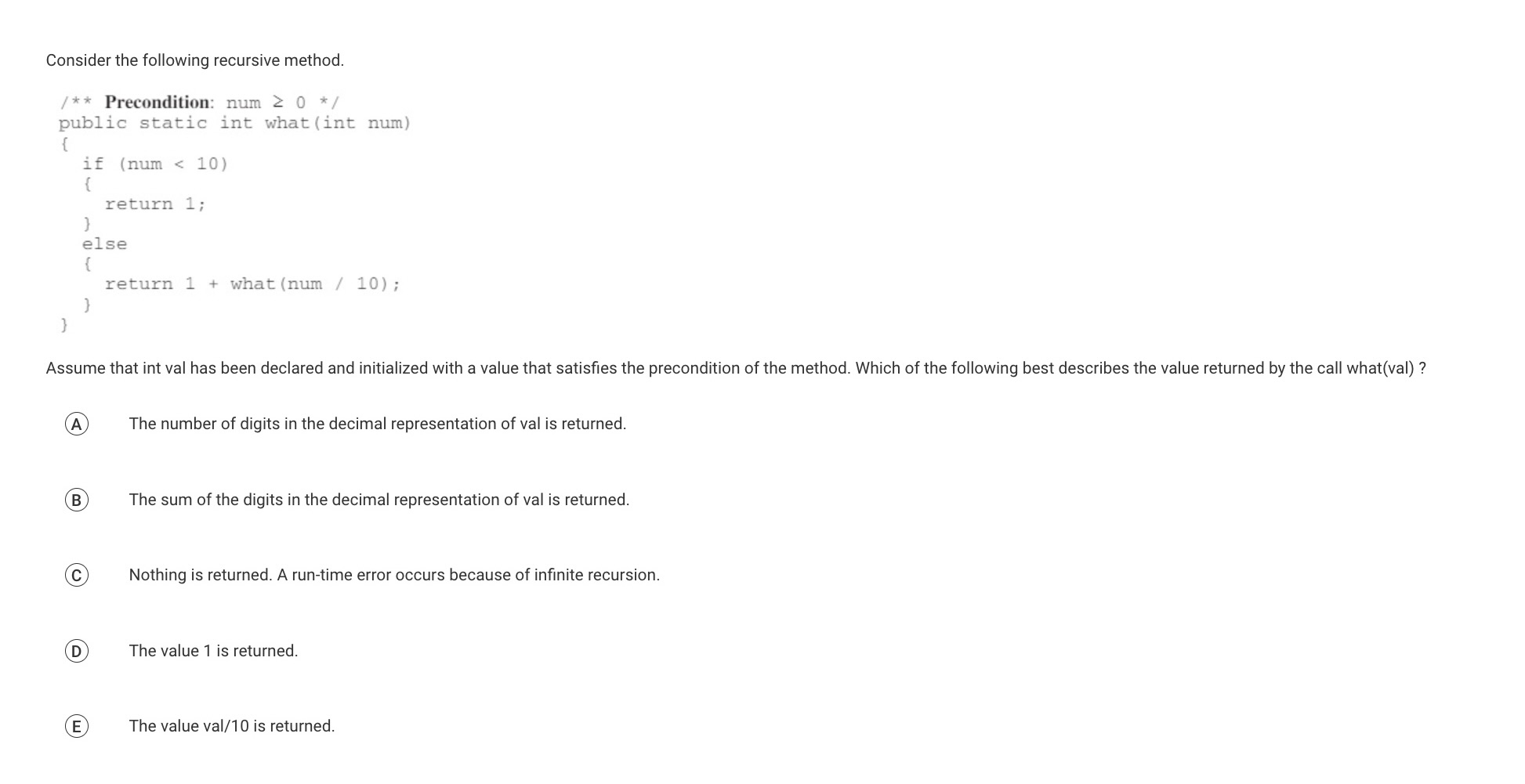 Solved Consider the following recursive method. /∗∗ | Chegg.com