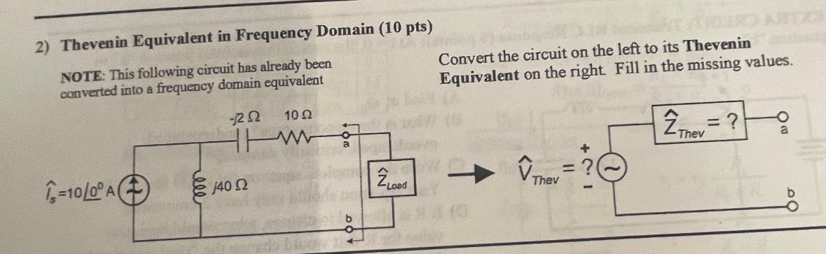 Solved 2) Thevenin Equivalent in Frequency Domain (10 pts) | Chegg.com